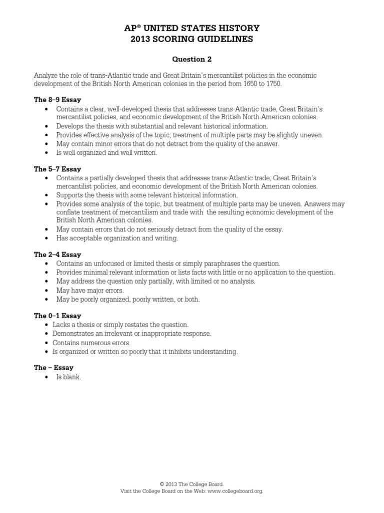 AP United States History 2013 Scoring Guidelines: The 8-9 Essay | PDF ...
