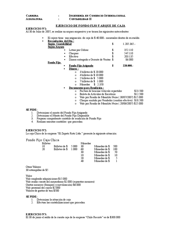 Ejercicios Arqueo de Caja | PDF | Euro | Cheque