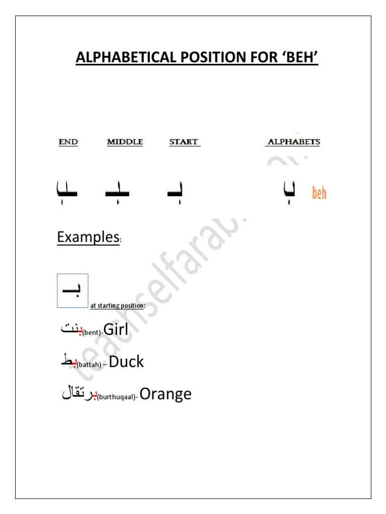 2 Alphabetical Position For Beh | PDF | Linguistics | Orthography