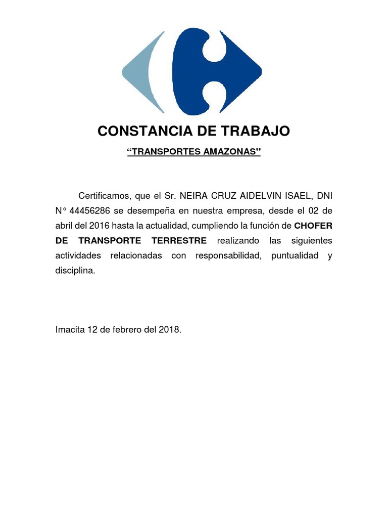 Constancia De Chofer