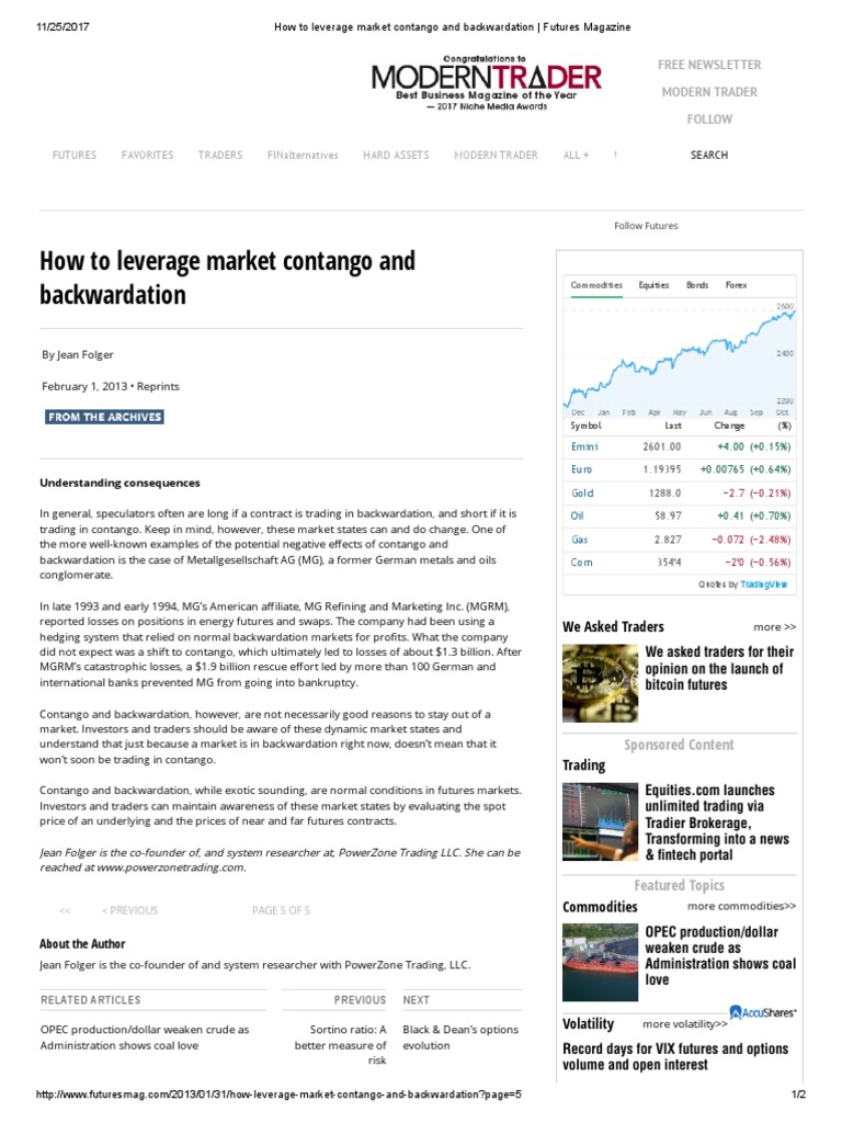 How To Leverage Market Contango and Backwardation - Futures Magazine ...