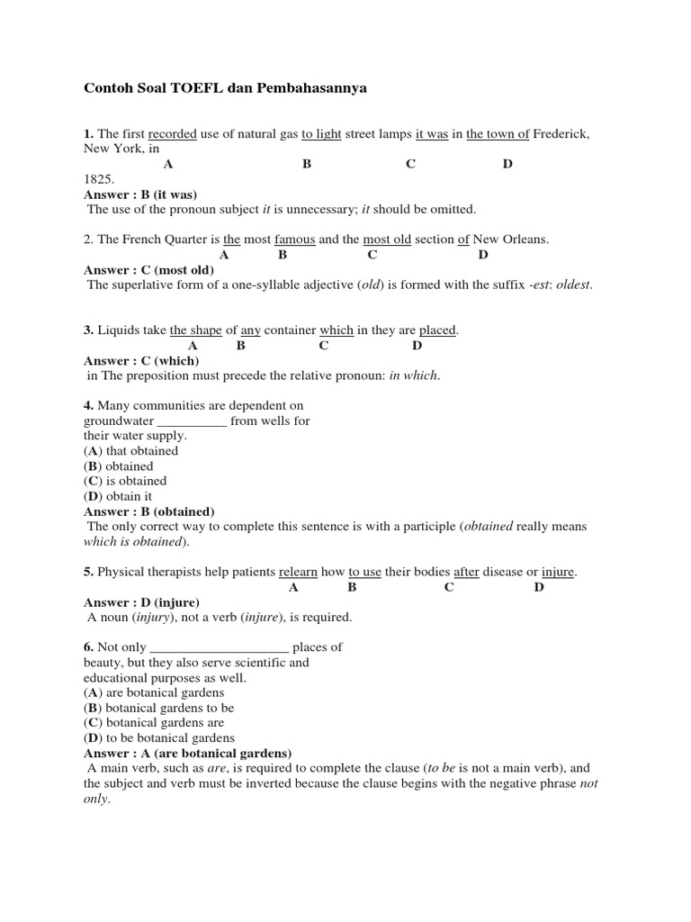 Contoh Soal TOEFL Dan Pembahasannya | PDF | Adjective | Grammatical Number
