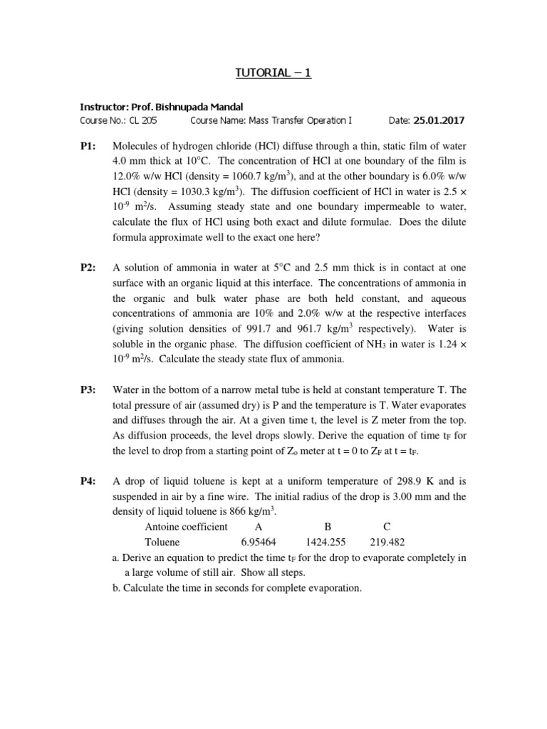 Tutorial 1 Solution | PDF | Diffusion | Ammonia
