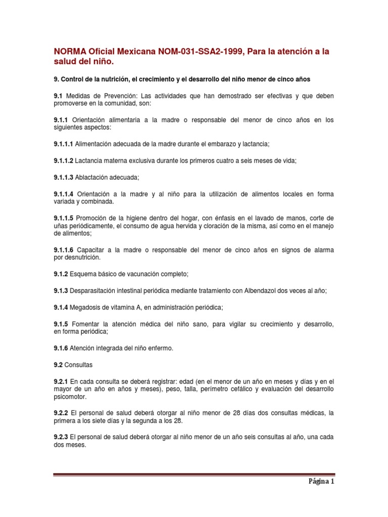 Nom 031 Atn Del Niño Sano | PDF | Amamantamiento | Comida y bebida
