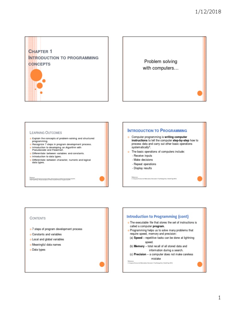 Hapter Ntroduction To Programming Concepts: Problem Solving With Computers | PDF | Data Type ...