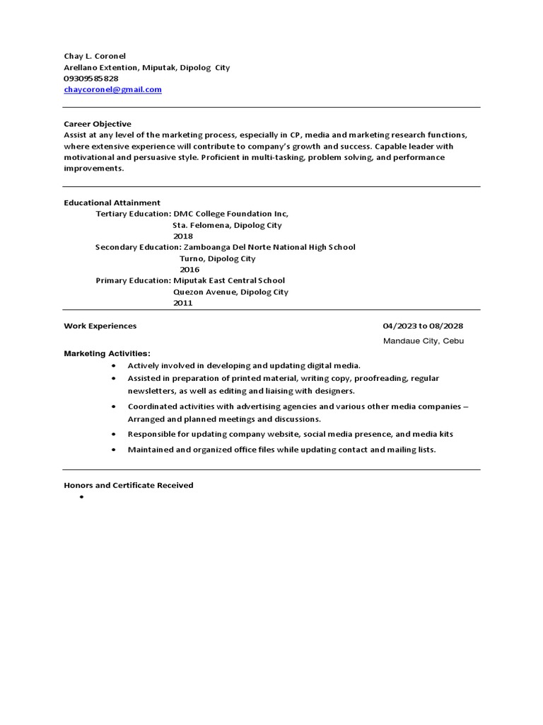 Career Objective: Marketing Activities | PDF