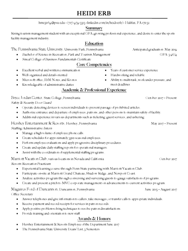 Resume 2 2018 PDF | PDF | Pennsylvania State University | Business