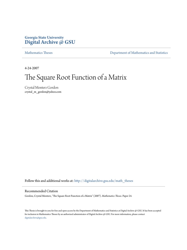 The Square Root Function of A Matrix | PDF | Matrix (Mathematics ...