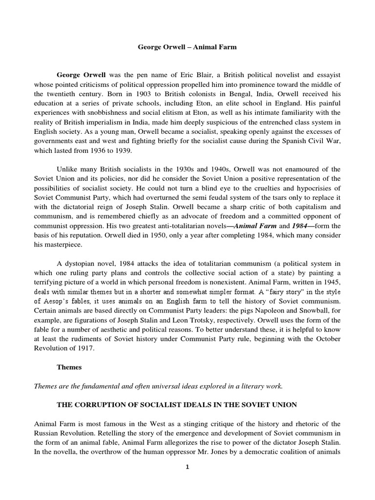 George Orwell - Animal Farm: Themes Are The Fundamental and Often ...