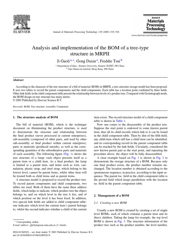 Analysis and Implementation of The BOM of A Tree-Type Structure in ...