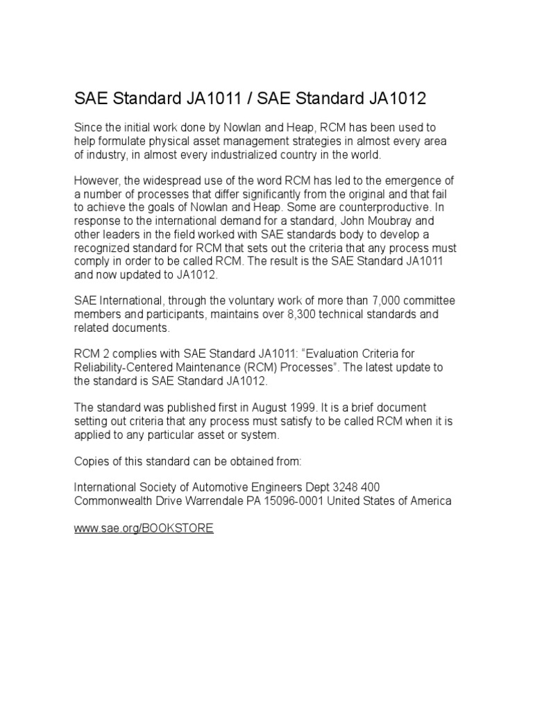 SAE Standard JA1011 | PDF