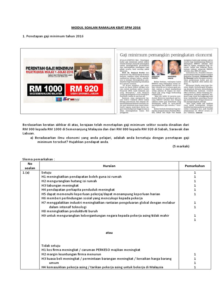 Modul Soalan Ramalan Kbat EKONOMI SPM | PDF