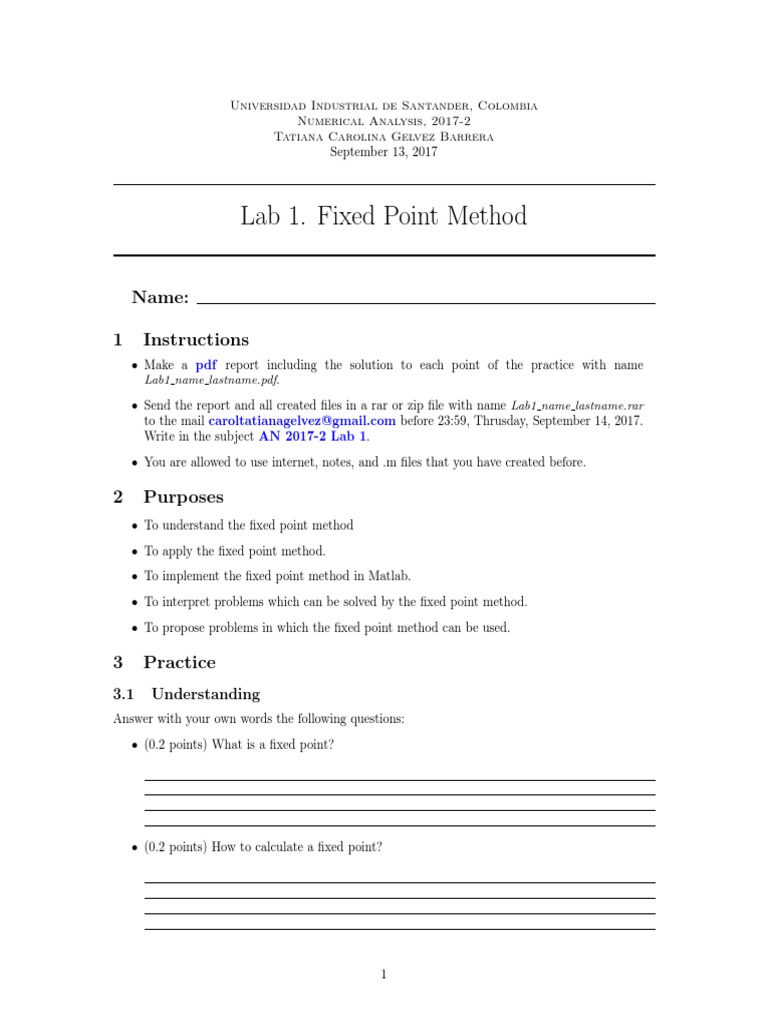 Lab 1. Fixed Point Method: Name: 1 Instructions | PDF | Network ...