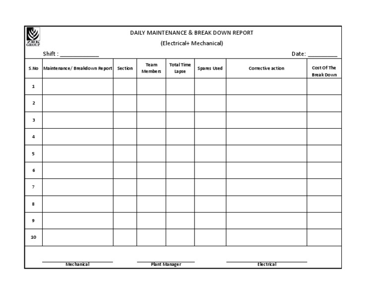 Daily Maintenance & Breakdown Report | PDF | Technology & Engineering