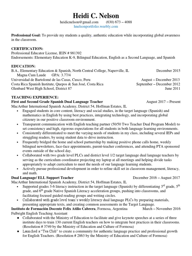 Heidi Nelson Resume 2018 | PDF | Literacy | Classroom