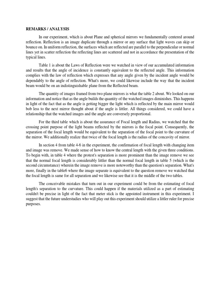 Exp2 - Analysis | PDF | Reflection (Physics) | Mirror