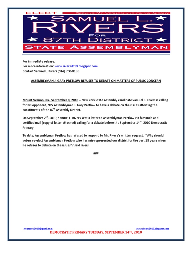 Pretlow Press Release Debate | PDF | Elections | Government