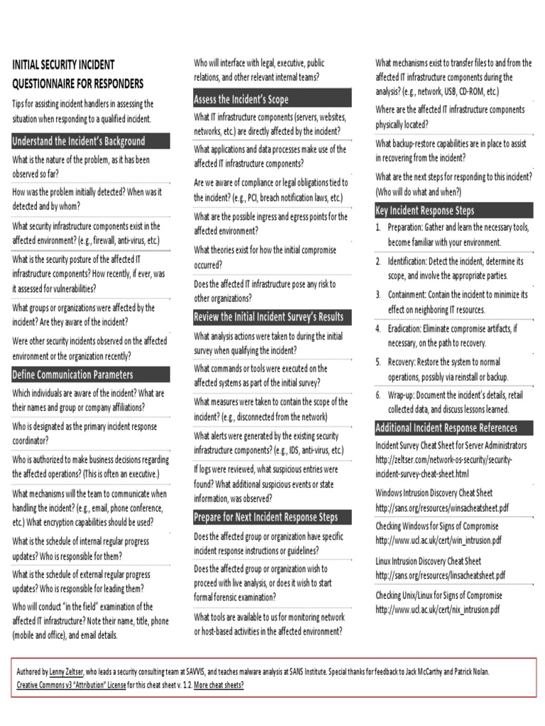 Initial Security Incident Questionnaire For Responders PDF | PDF