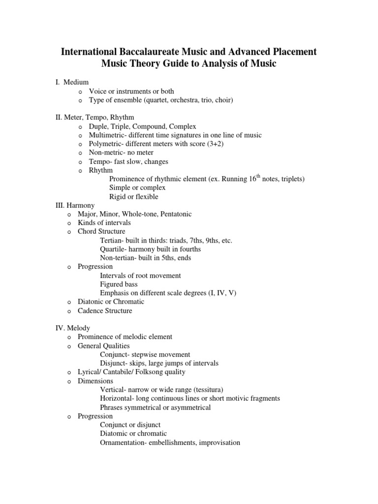 International Baccalaureate Music and Advanced Placement Music Theory ...