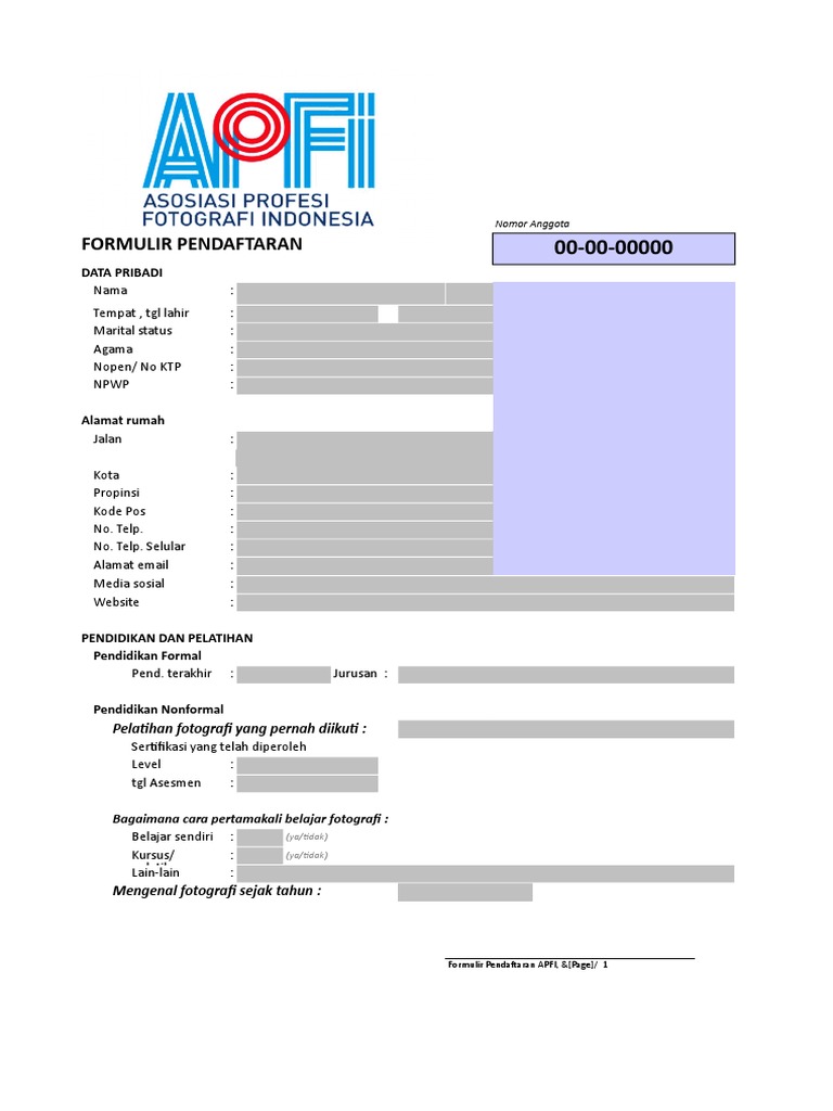 Formulir Pendaftaran APFI | PDF | Karier & Perkembangan