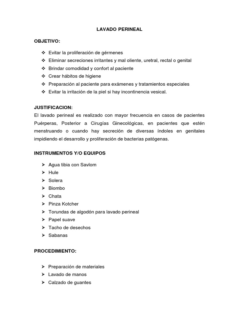 Lavado Perineal: Procedimiento y Recomendaciones | PDF | Vagina ...