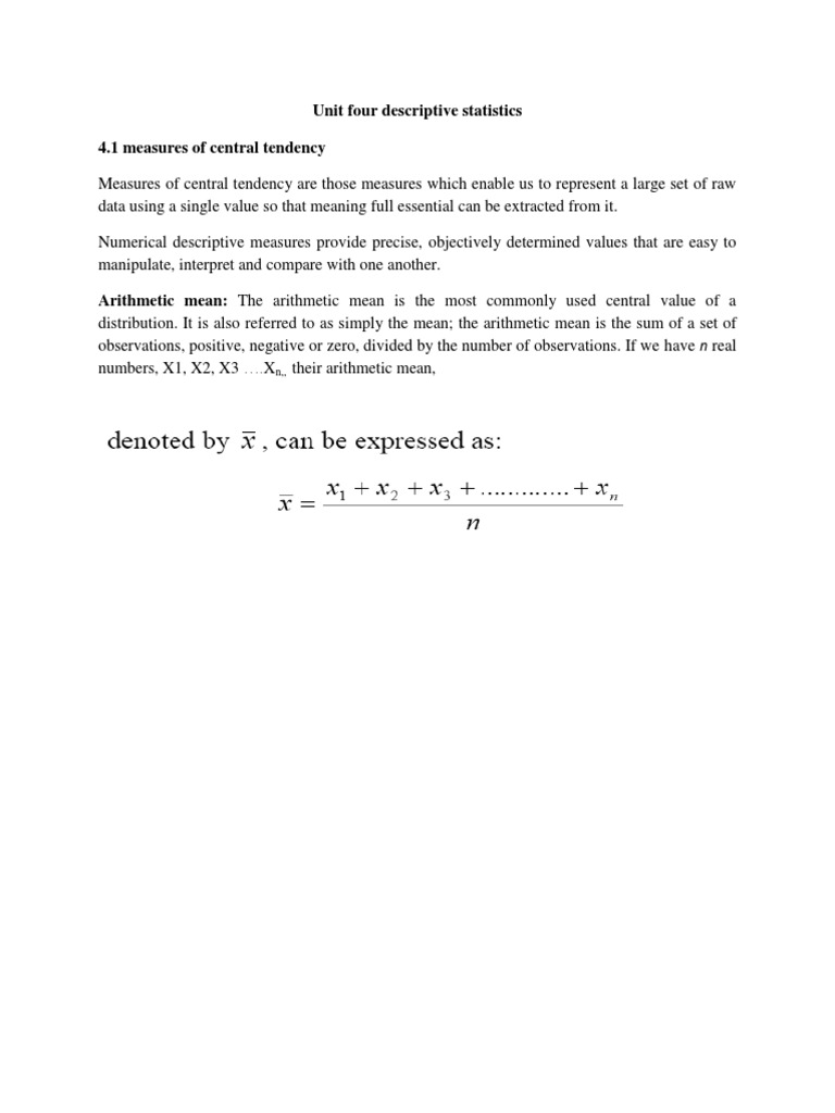 Unit Four Descriptive Statistics | PDF