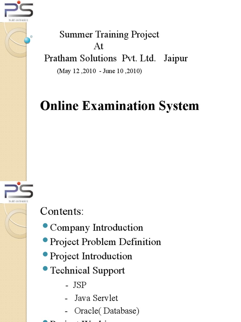 Online Examination System: Summer Training Project at Pratham Solutions ...