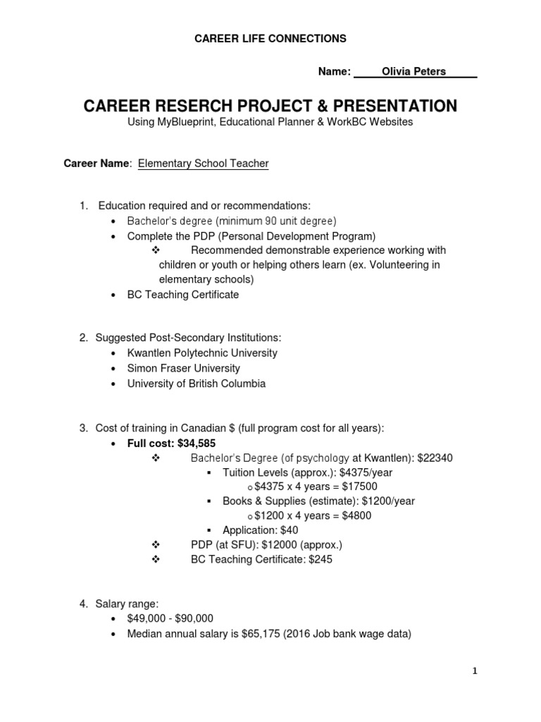 Career Research Project | PDF | Teachers | Grading (Education)