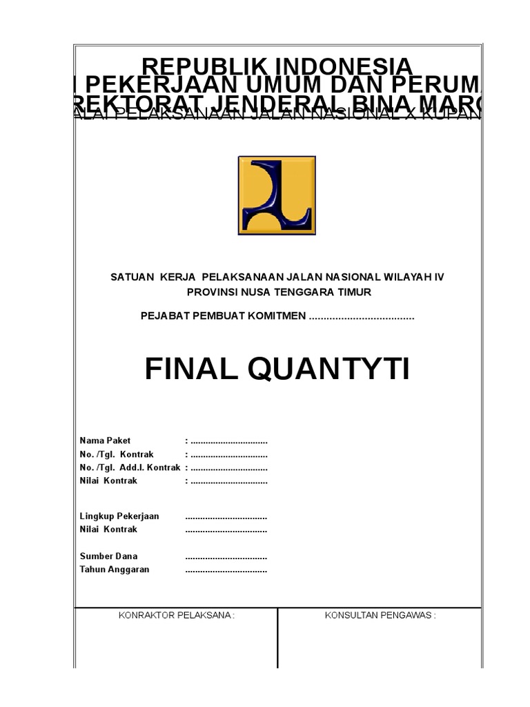 Contoh Cover Back Up Quantity | PDF