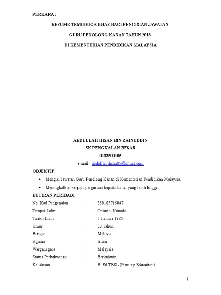 Contoh Resume DLM B.M | PDF