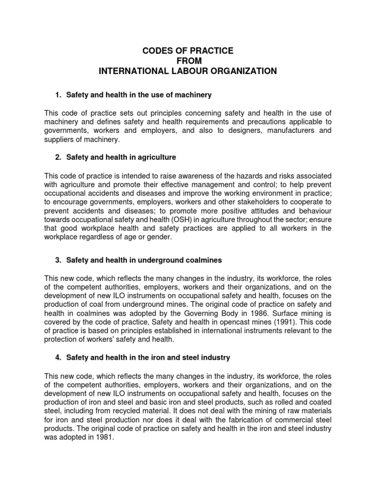 ILO Codes of Practice Overview | PDF | Occupational Safety And Health | Safety