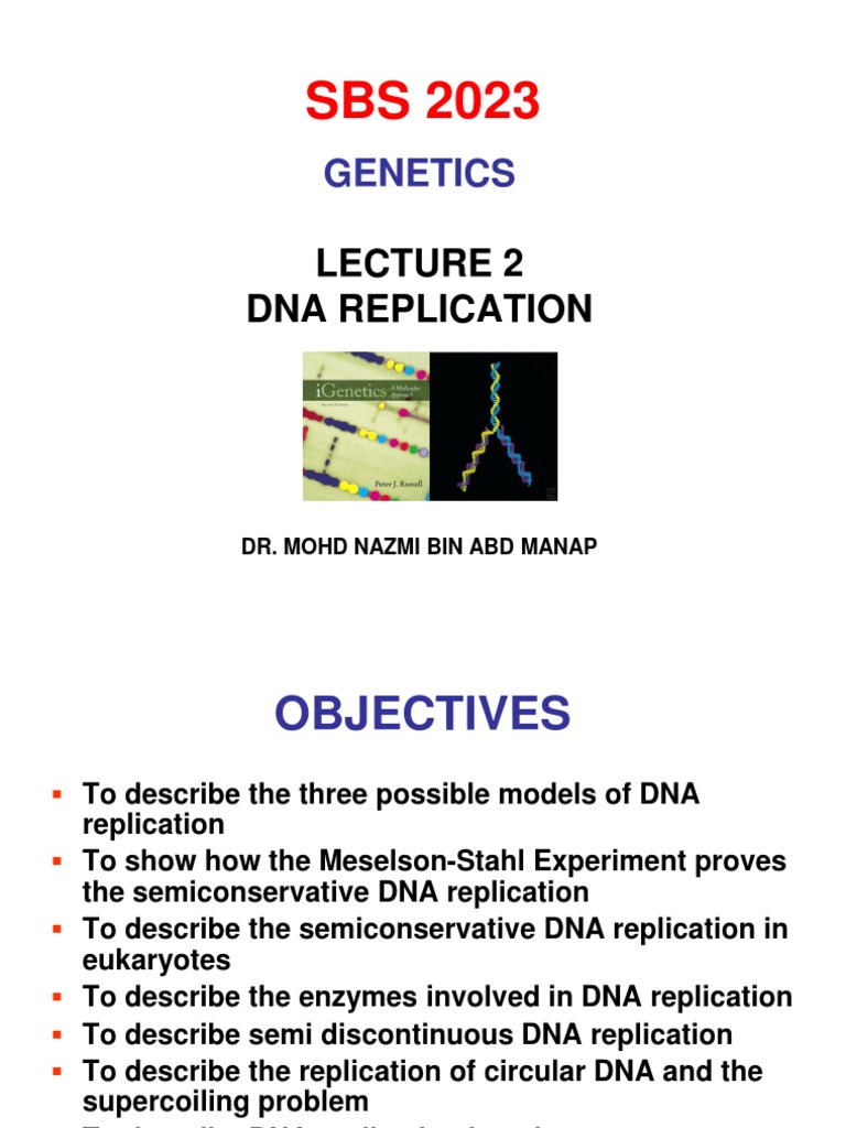 Lecture 2 (DNA Replication) | PDF | Dna Replication | Dna