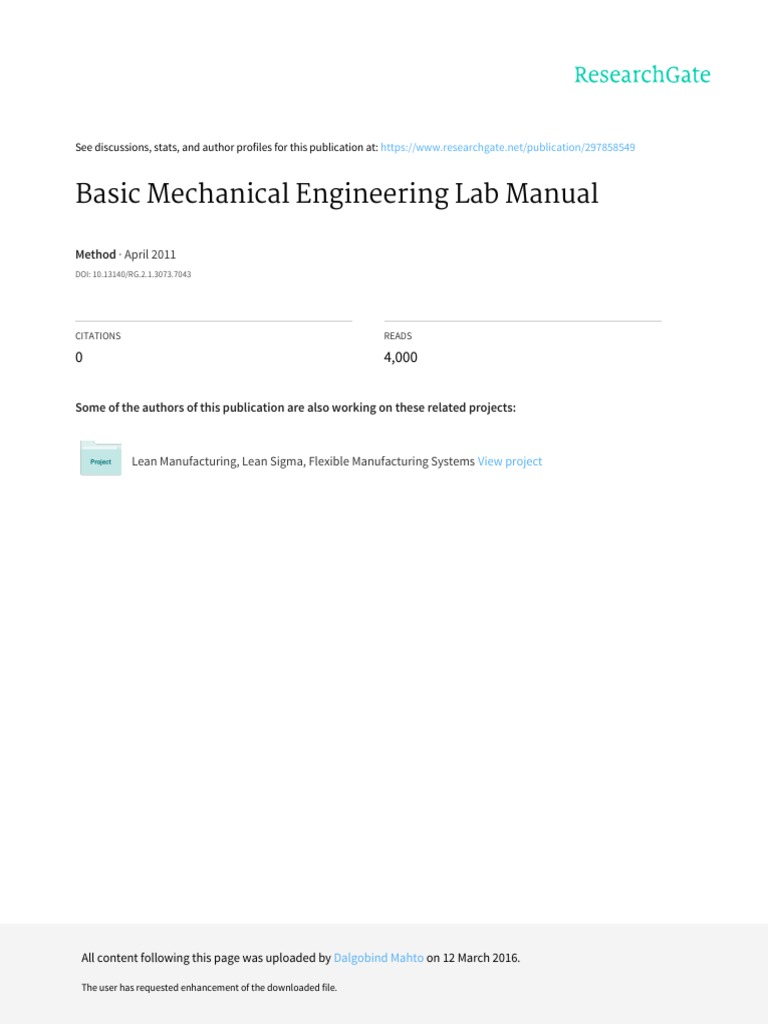 Basic Mechanical Engineering Lab Manual: April 2011 | PDF | Internal ...