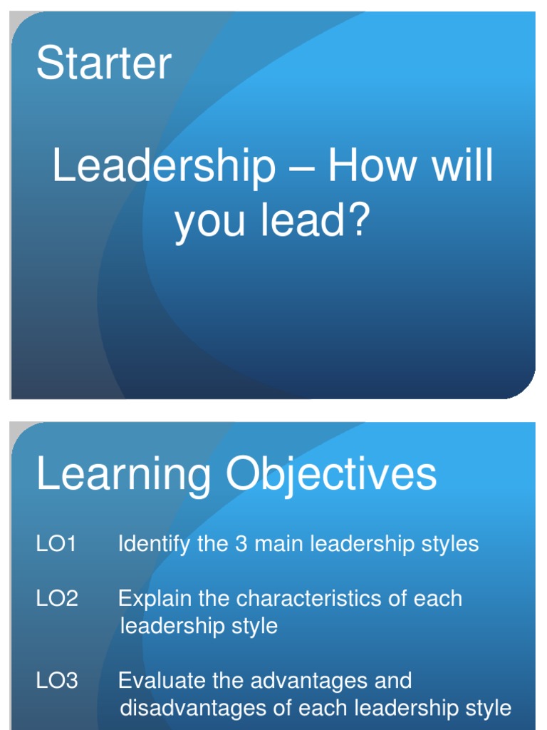 Starter Leadership - How Will You Lead? | PDF