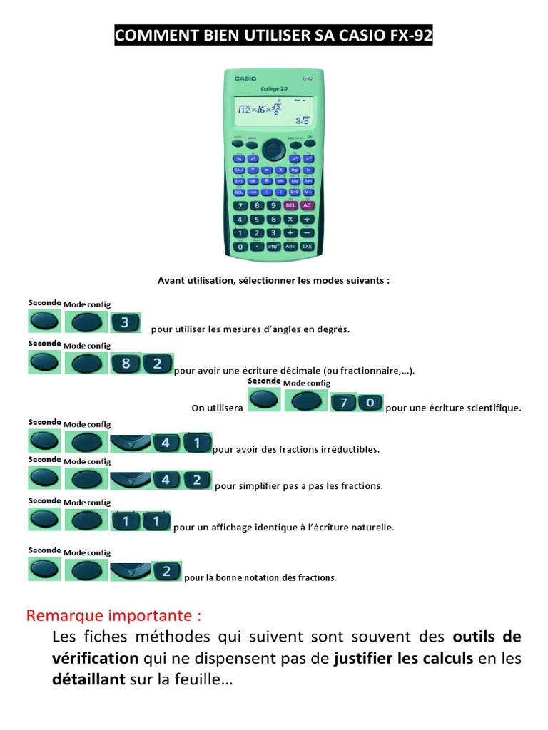 Fiche Methode Casio | PDF | Division | Fonction trigonométrique