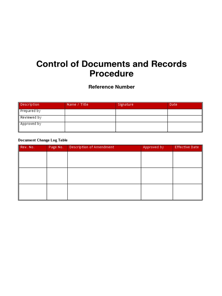 Control Of Documents And Records Template | Pdf | Document | Portable 