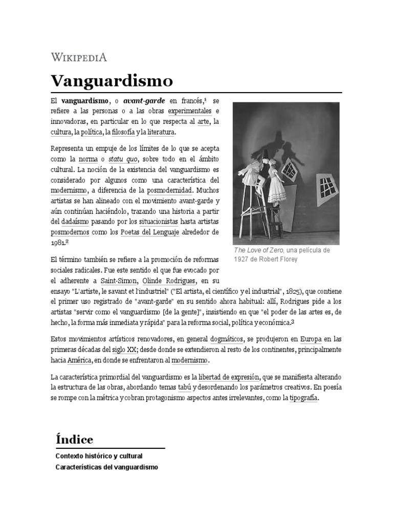 El Vanguardismo, o Avant-Garde en Francés | PDF | Vanguardia | Movimientos