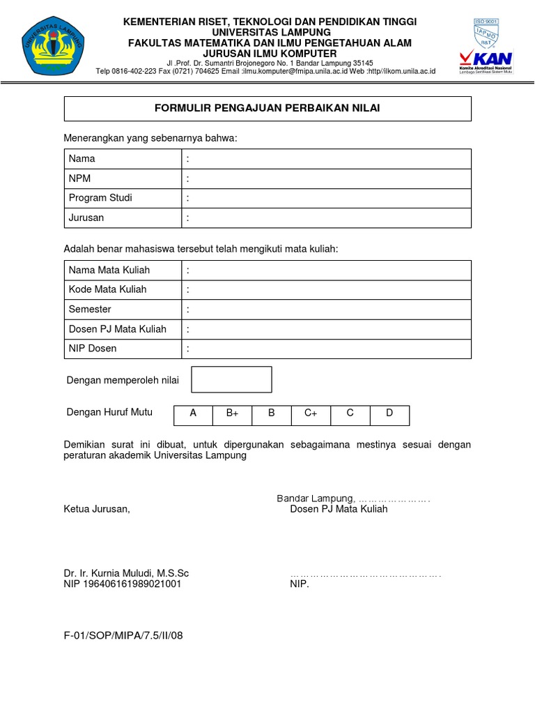 Perbaikan Nilai - Universitas Lampung - Ilmu Komputer | PDF | Komputer