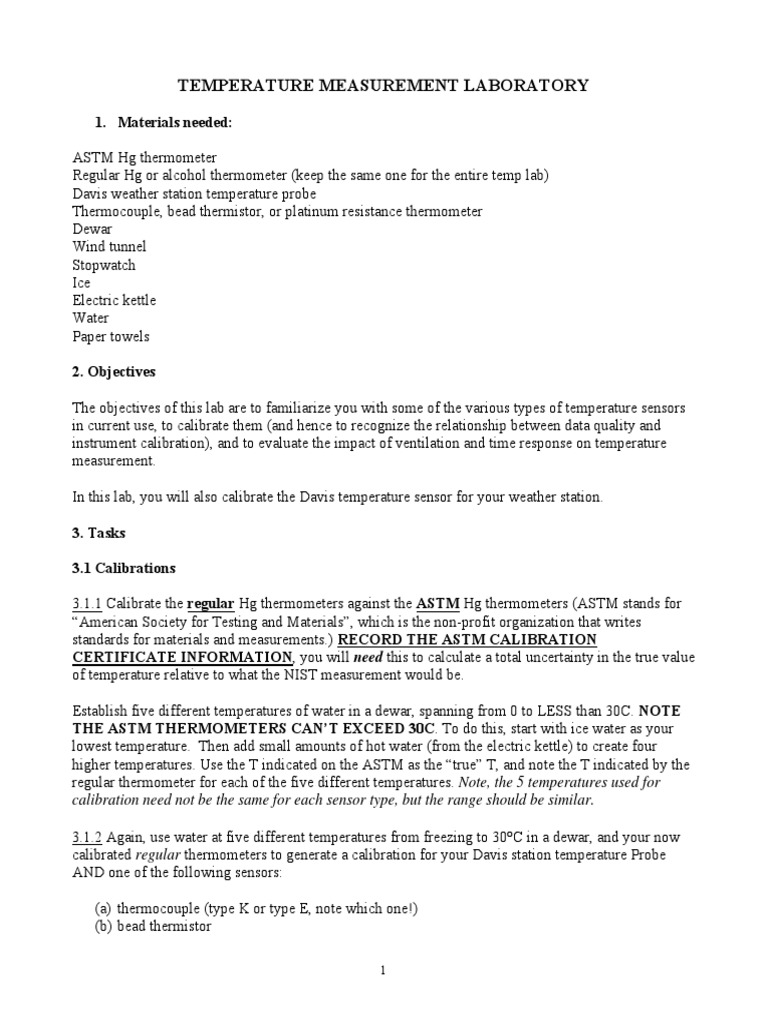Temperature Lab | PDF | Thermometer | Calibration