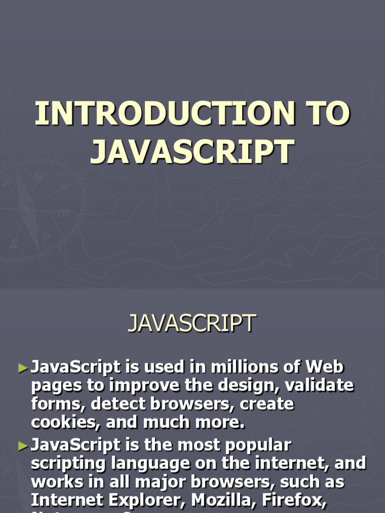 Introduction To Javascript | PDF | Java Script | Software Development Introduction To Javascript | PDF | Java Script | Software Development