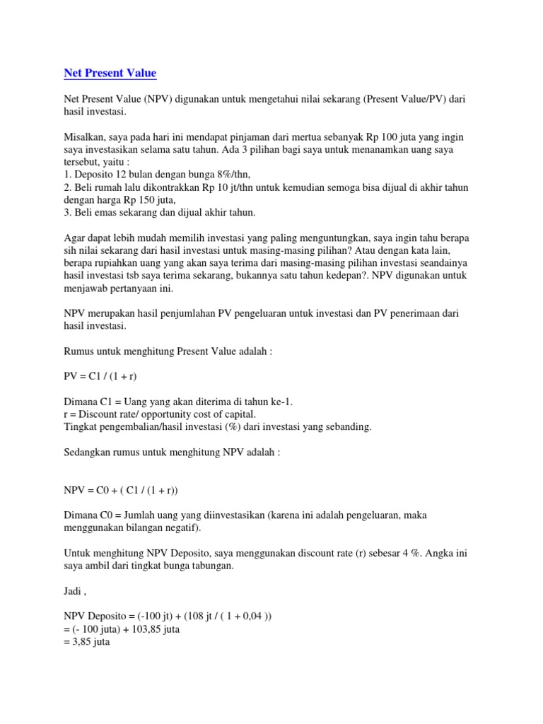 Net Present Value Example | PDF