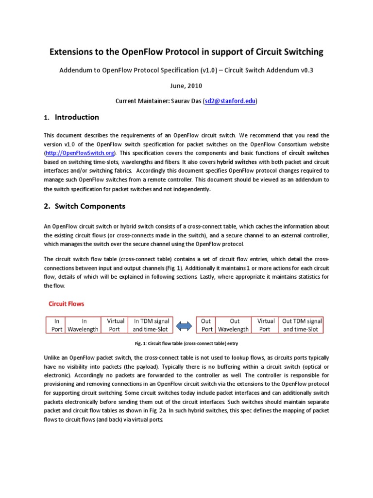 OpenFlow Circuit Switch Specification v0.3 | PDF | Wavelength Division ...