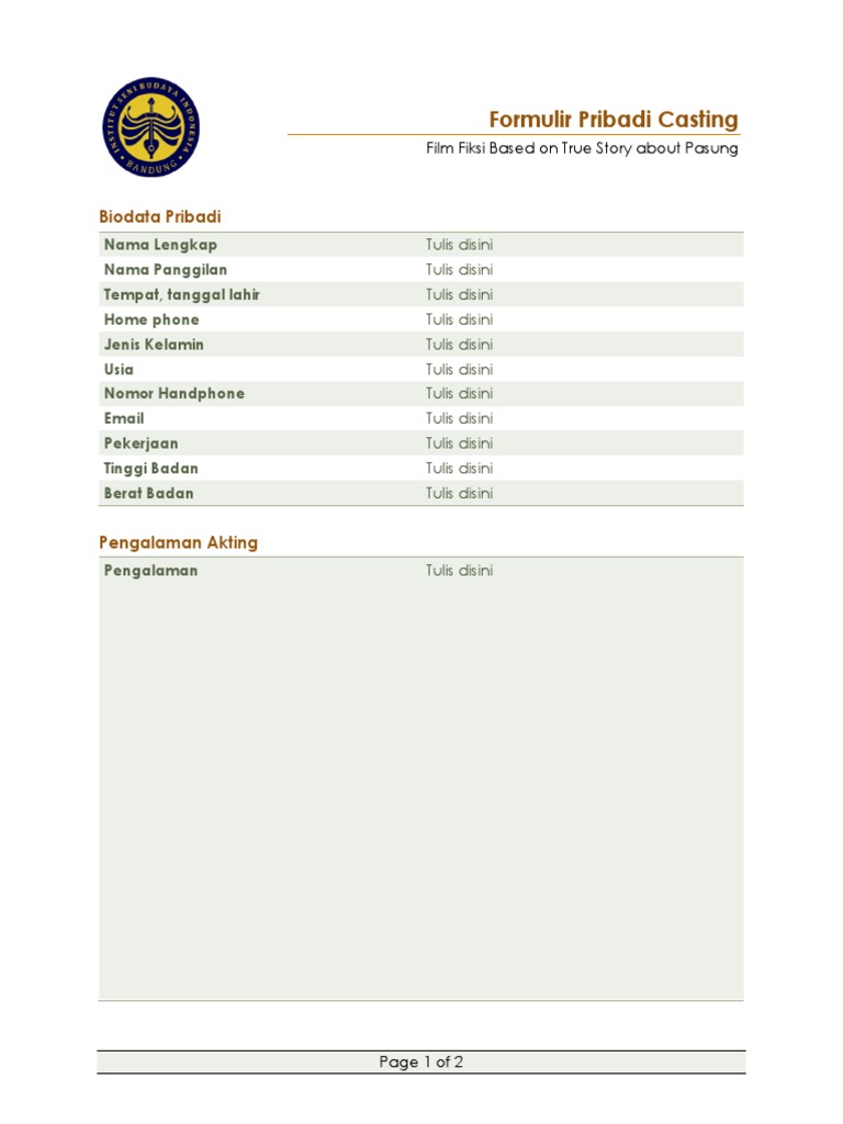 Formulir Pribadi Casting | PDF