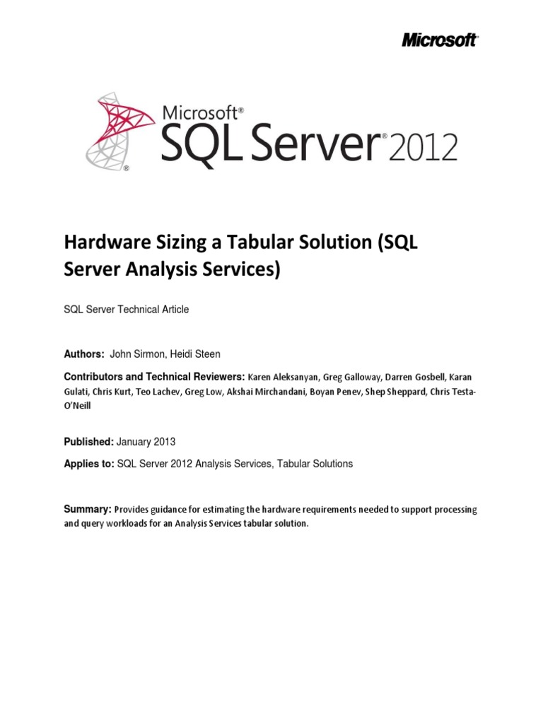 Hardware Sizing A Tabular Solution (SQL Server Analysis Services) | PDF ...