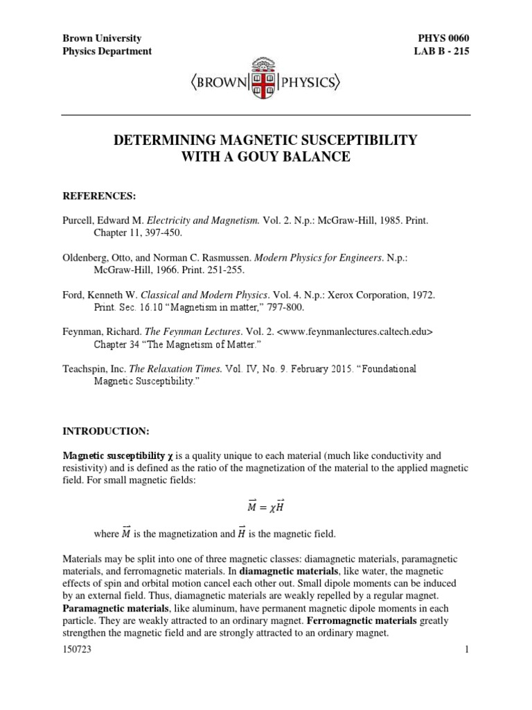Gouy Magnetic Susceptibility Balance | PDF | Magnetic Field | Force