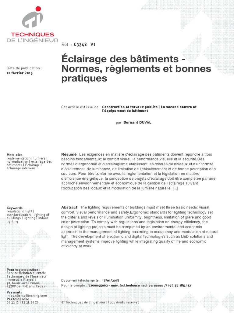 TechIng-Eclairage Des Batiments-Normes Et Bonnes Pratiques | PDF | Lumière | Efficacité énergétique