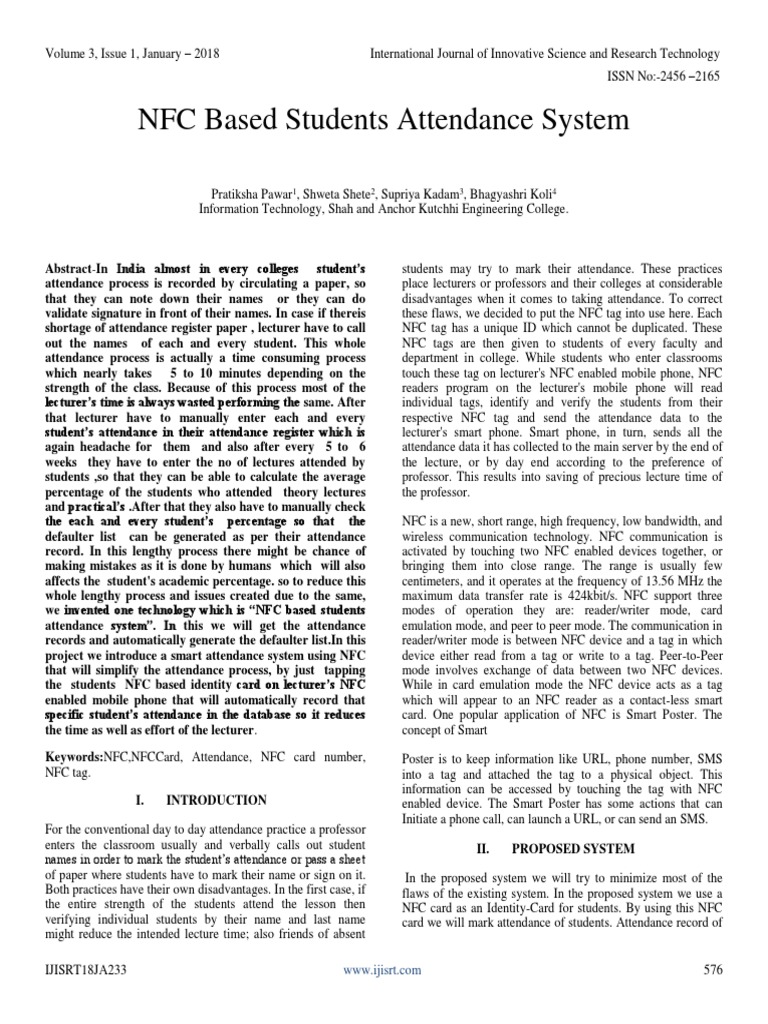NFC Based Students Attendance System | PDF | Telecommunications | Digital Technology