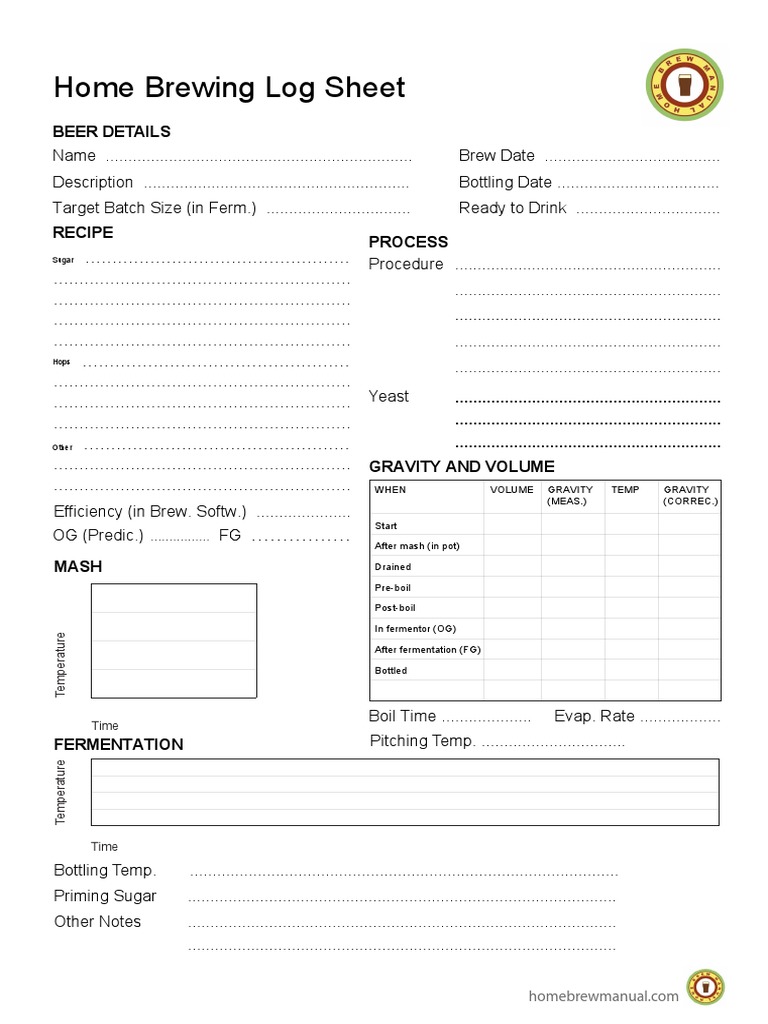 Home Brewing Log Sheet PDF | PDF | Homebrewing | Brewing