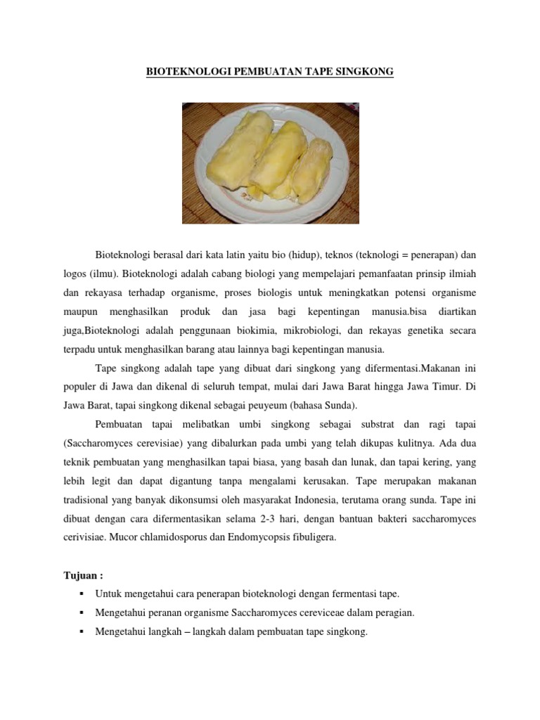 Bioteknologi Pembuatan Tape Singkong | PDF
