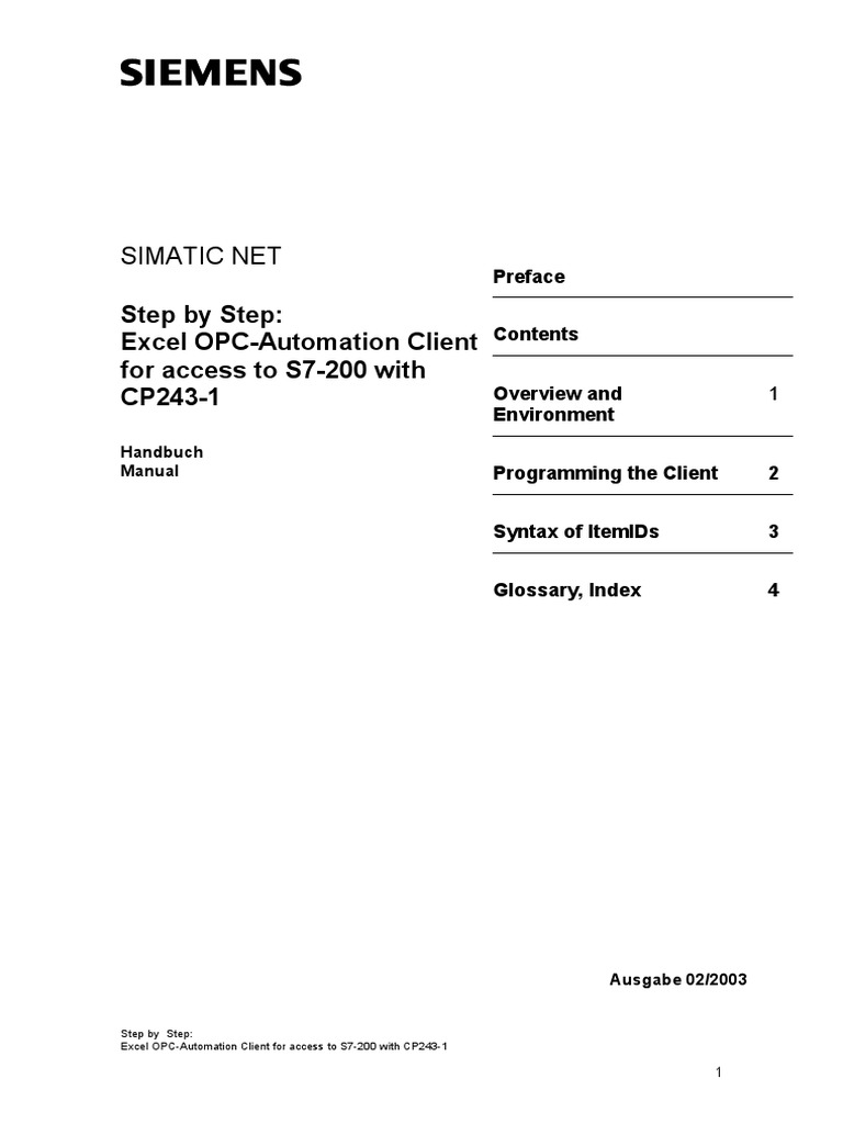 Simatic Net Step By Step Excel Opc Automation Client For Access To S7 200 With Cp243 1 Pdf